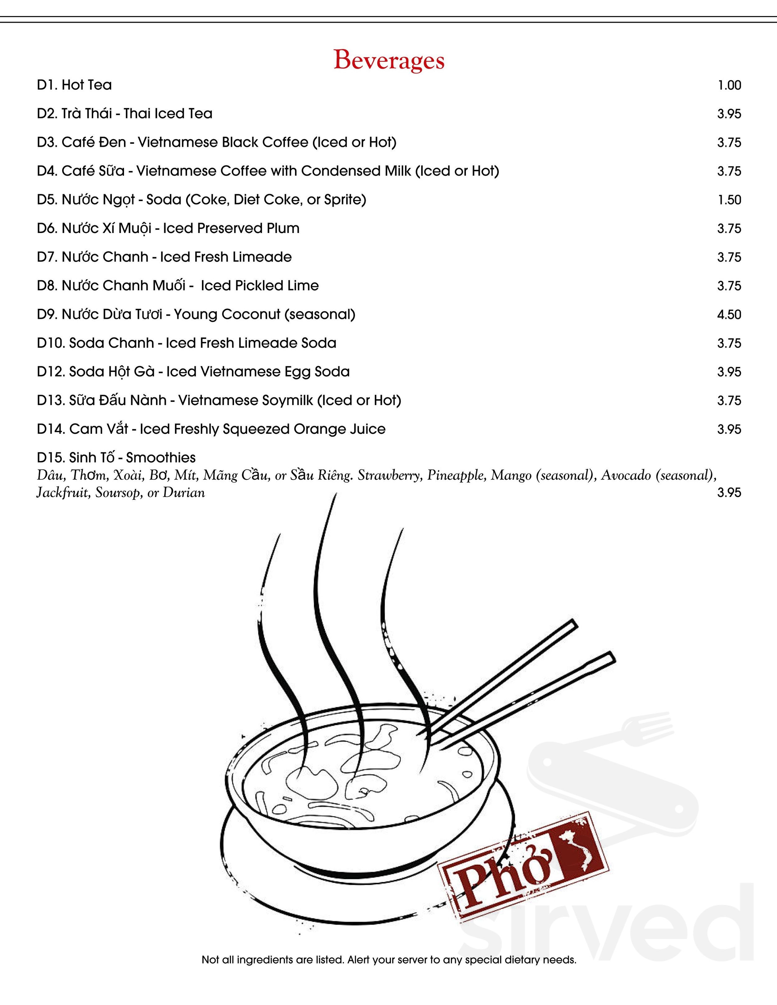 Menu - Chicago IL's Cafe Hoang | Vietnamese & Thai | Sirved