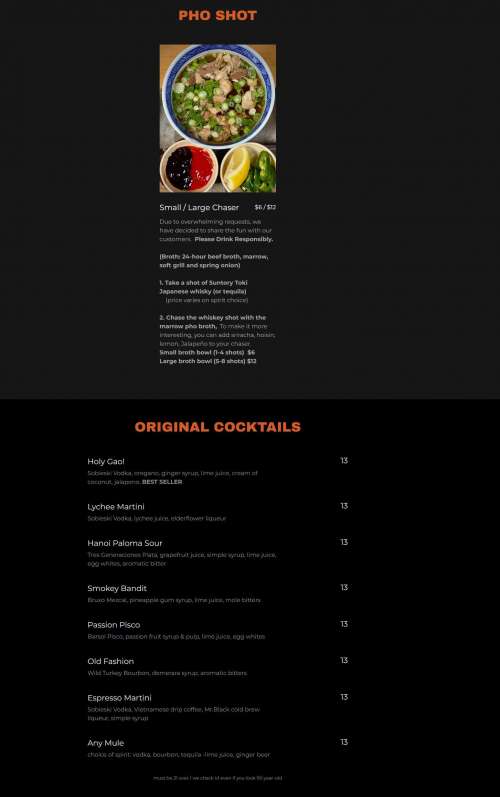 Gao Viet Kitchen menu in San Francisco, California, USA