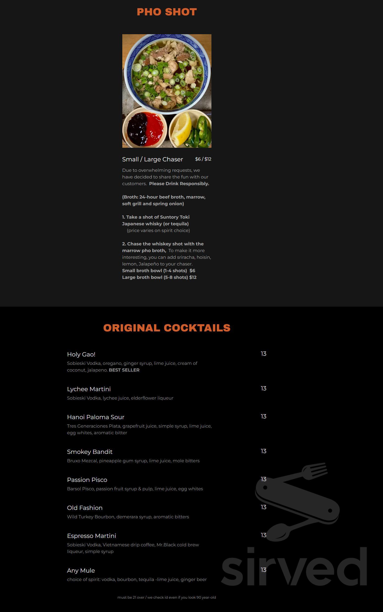 Gao Viet Kitchen menu in San Francisco, California, USA