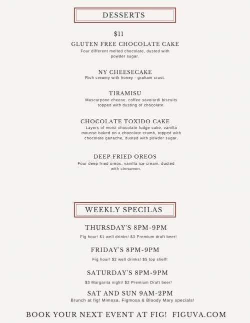 Fig menu in Charlottesville, Virginia, USA