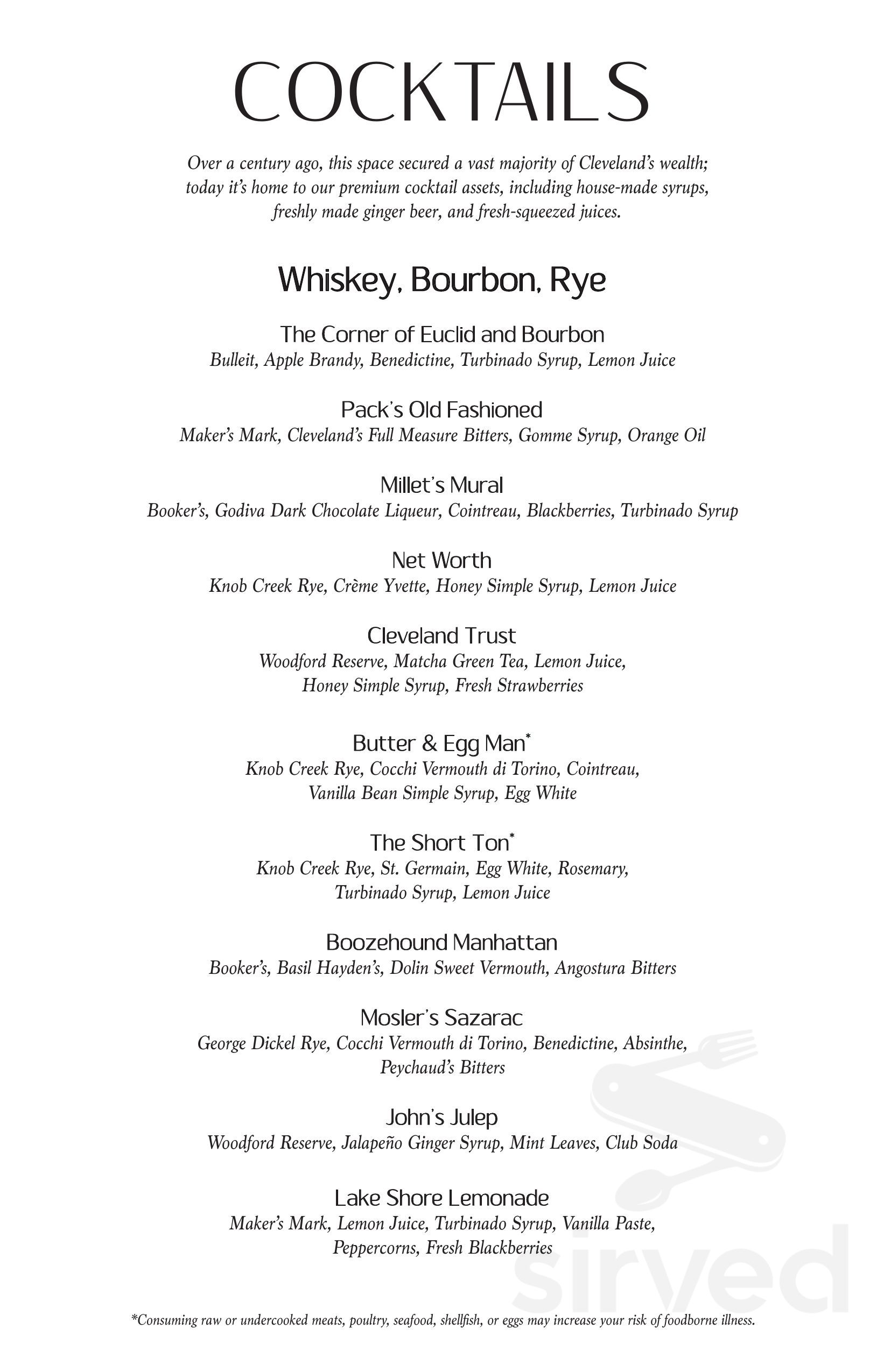 Vault menu in Cleveland, Ohio, USA