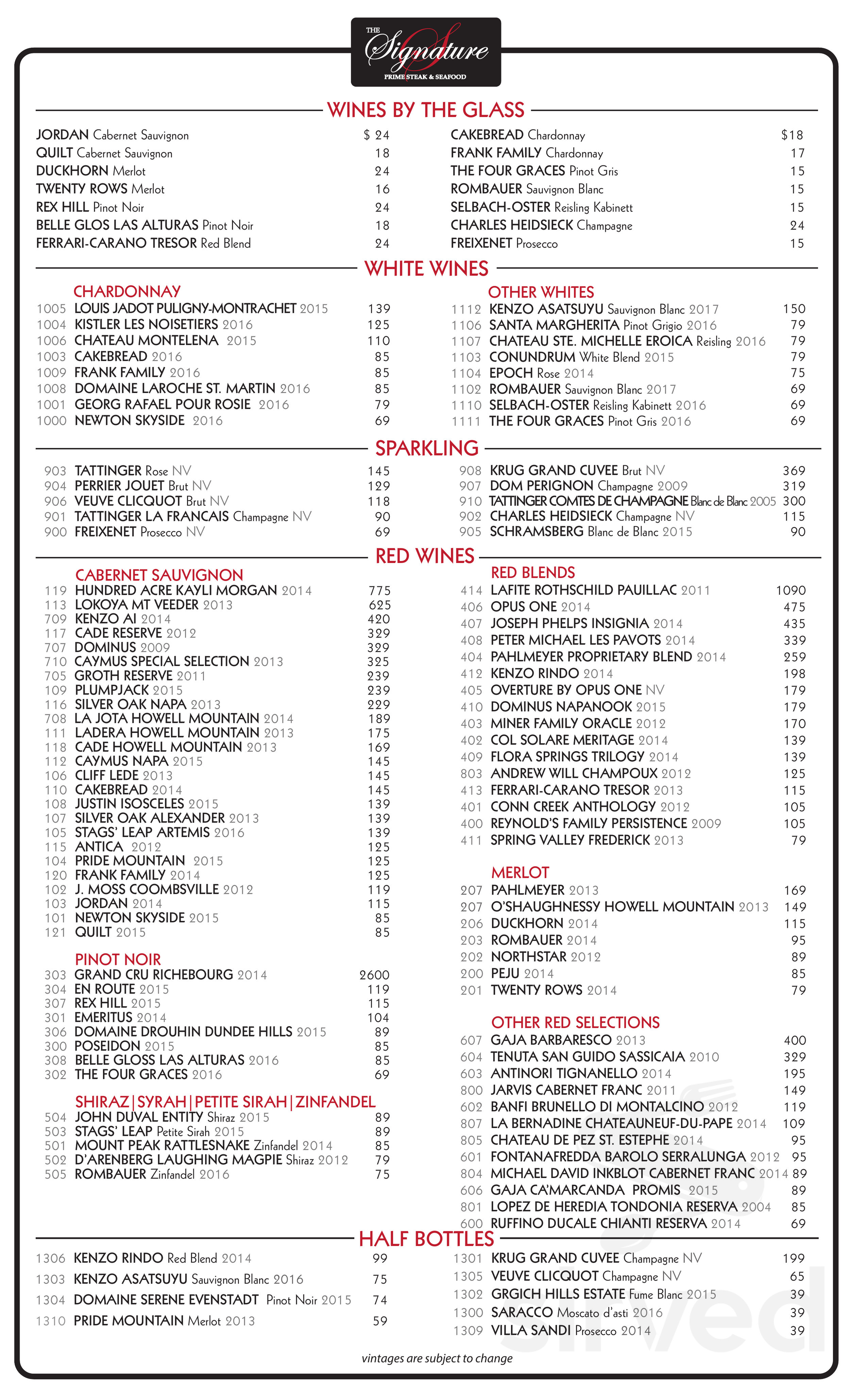 The Signature Prime Steak & Seafood menu in Honolulu, Hawaii, USA