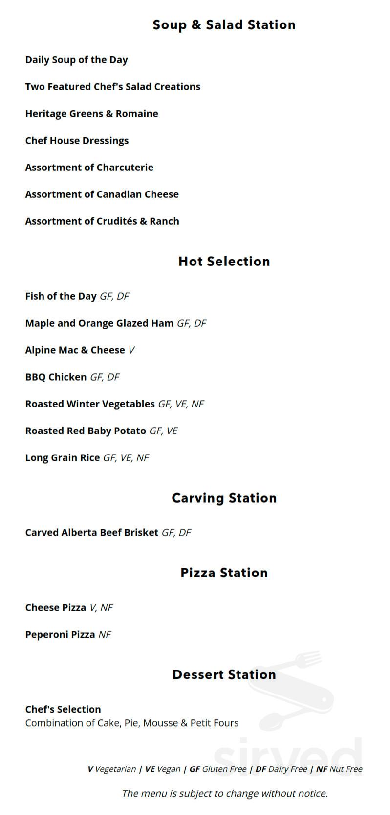 Menu for Northern Lights Alpine Kitchen in Banff, AB | Sirved