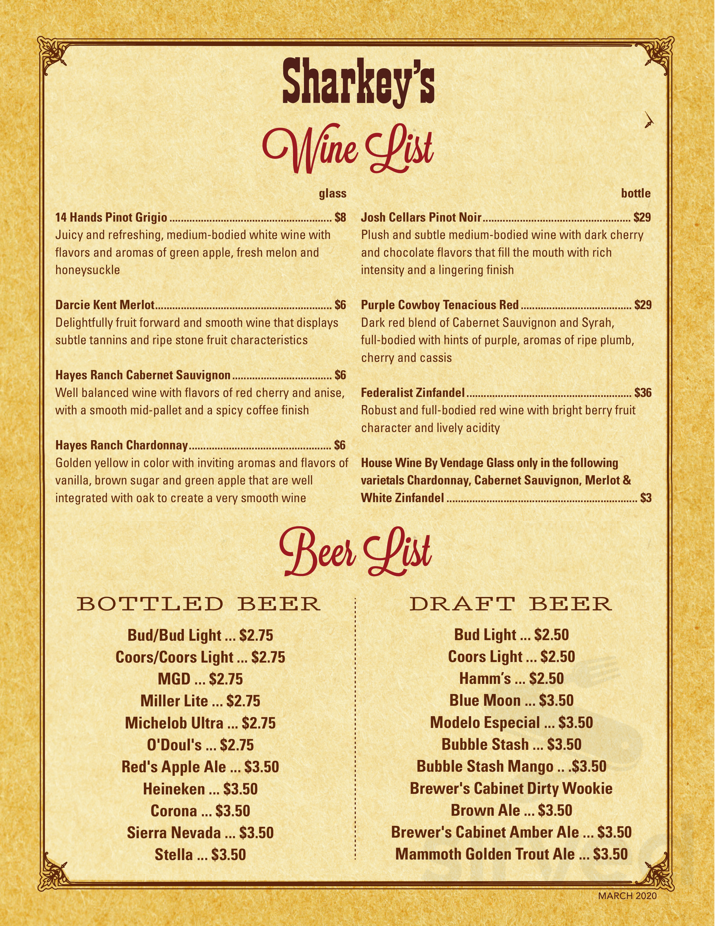 Menu for Sharkey's Casino in Gardnerville, NV | Sirved