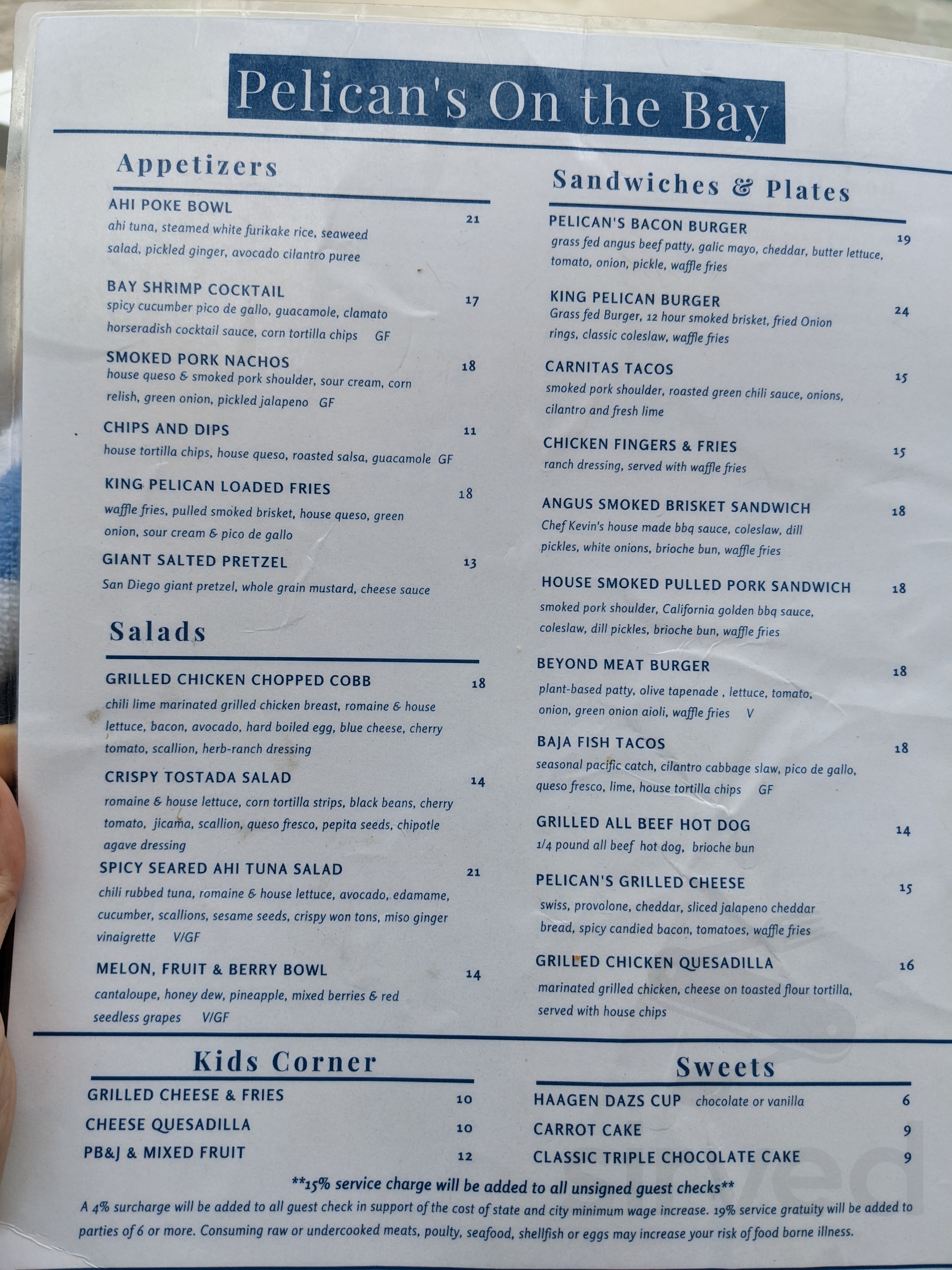 Menu - San Diego CA's Pelican's on the Bay | Sirved