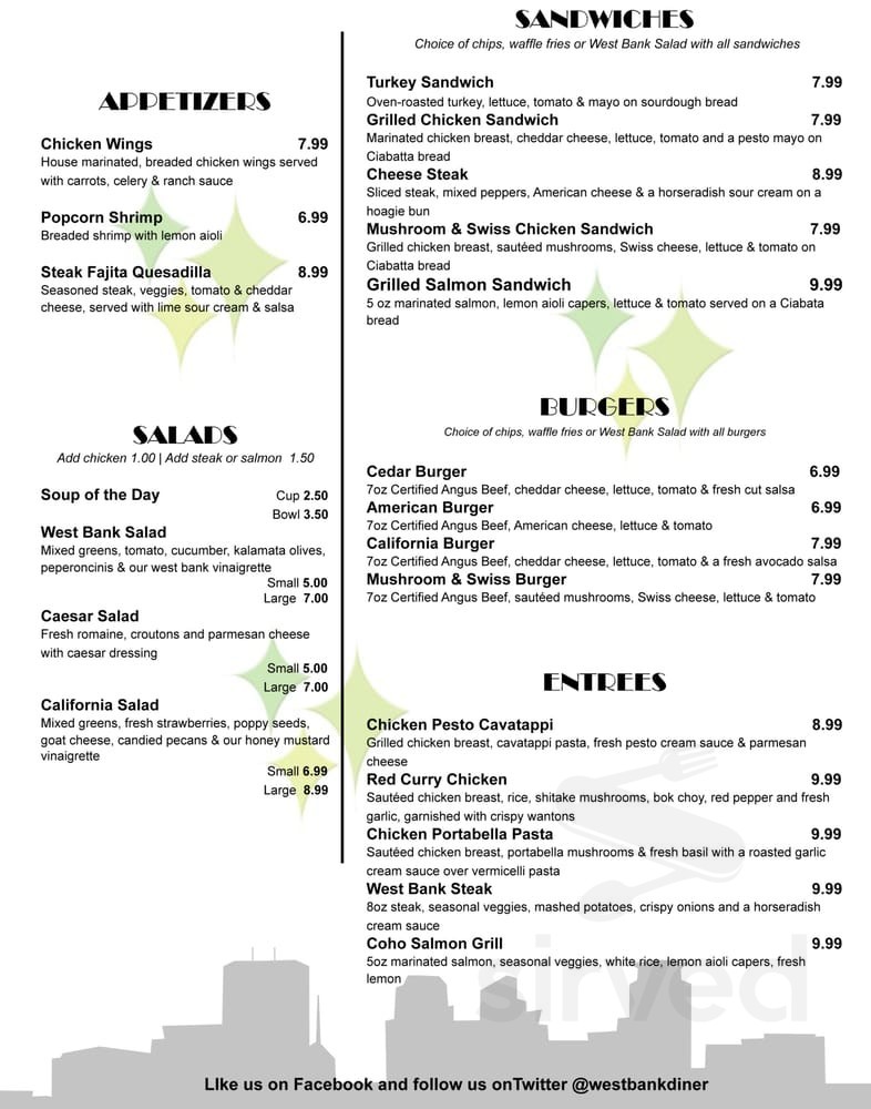 West Bank Diner menu in Minneapolis, Minnesota, USA