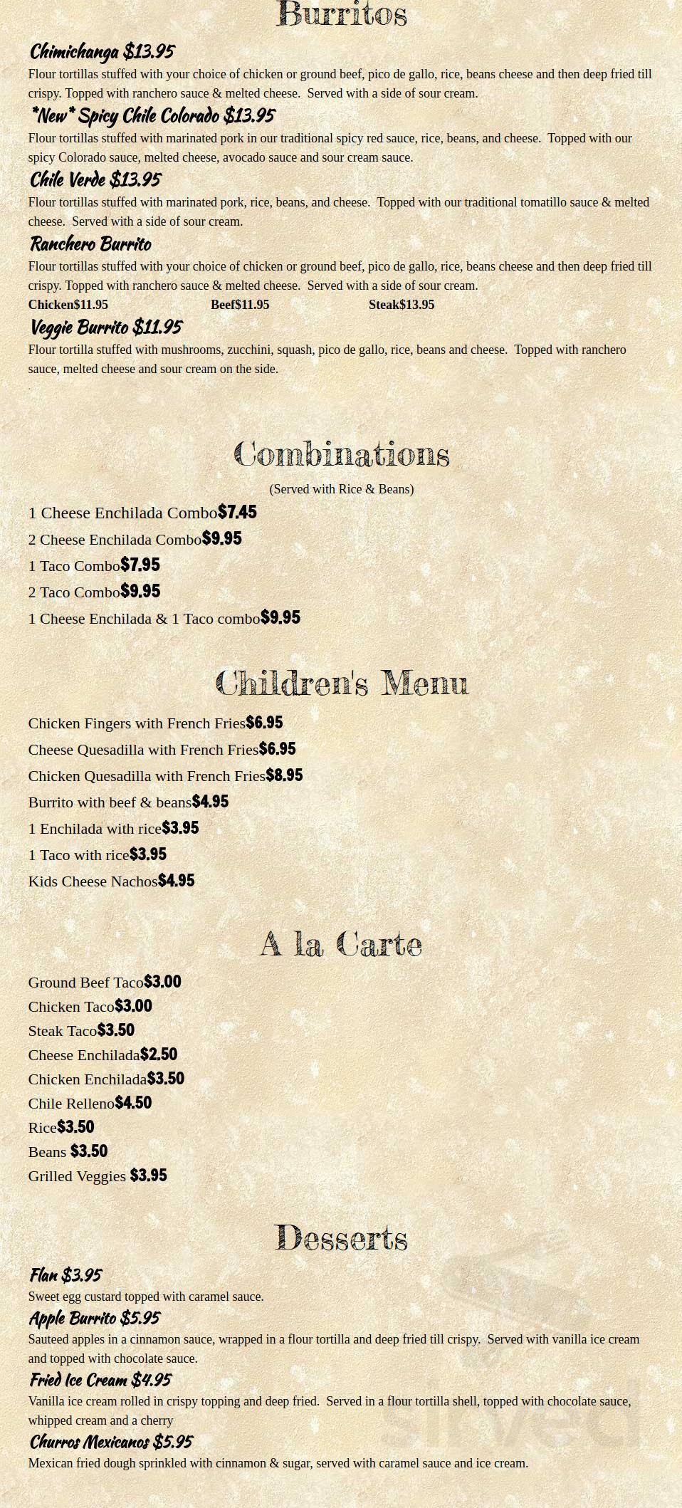 La Siesta Restaurante menu in Peabody, Massachusetts, USA