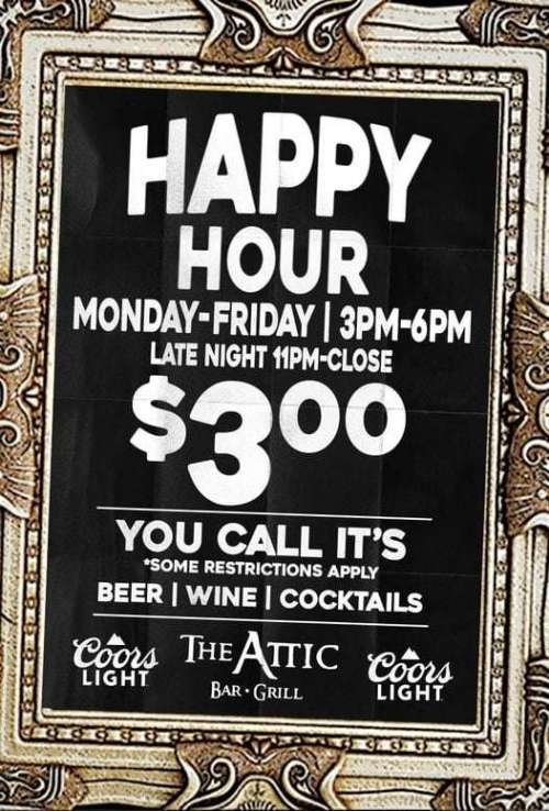 The Attic Bar and Grill West menu in Sioux Falls, South Dakota, USA