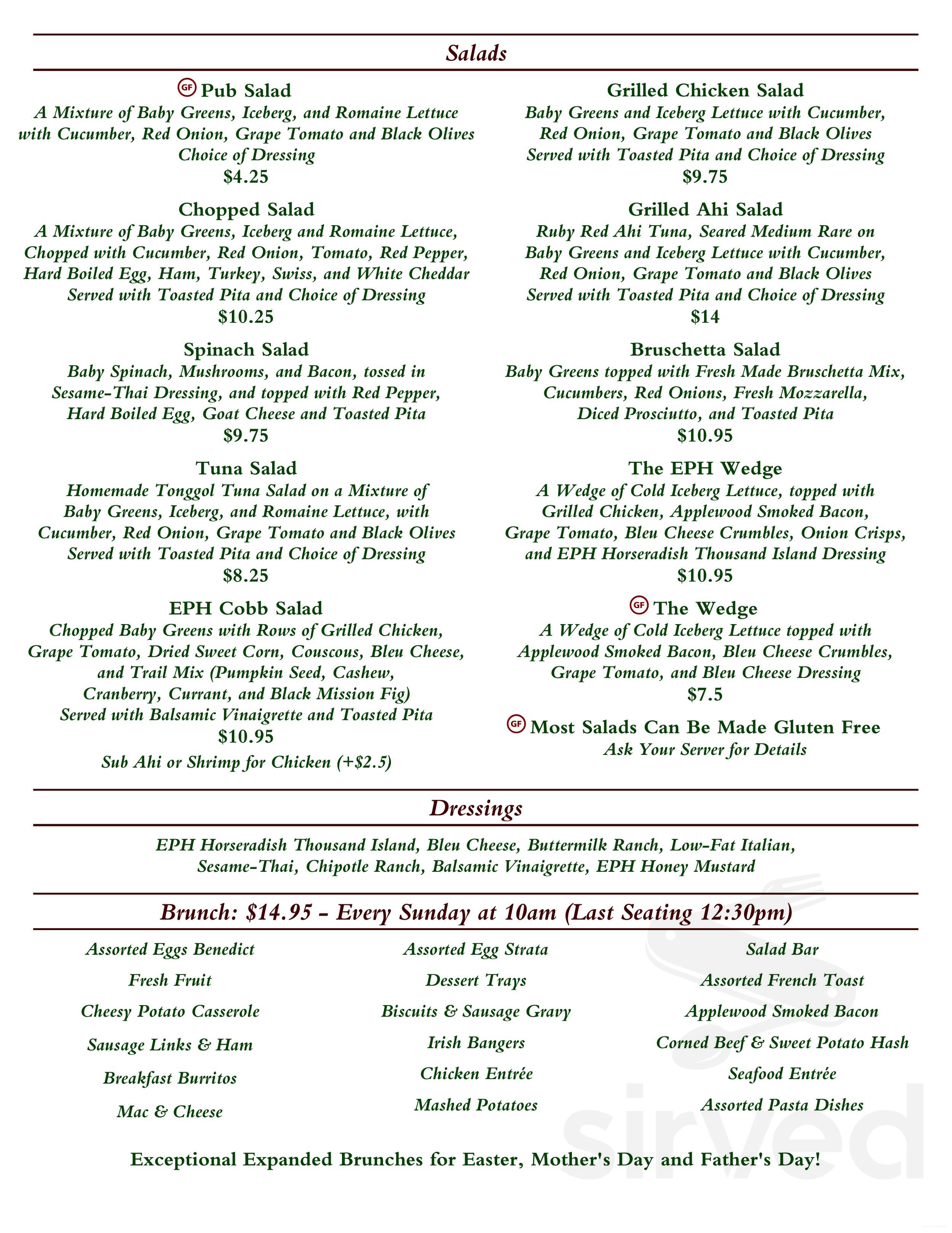 Menu - Elgin IL's Elgin Public House | Sirved