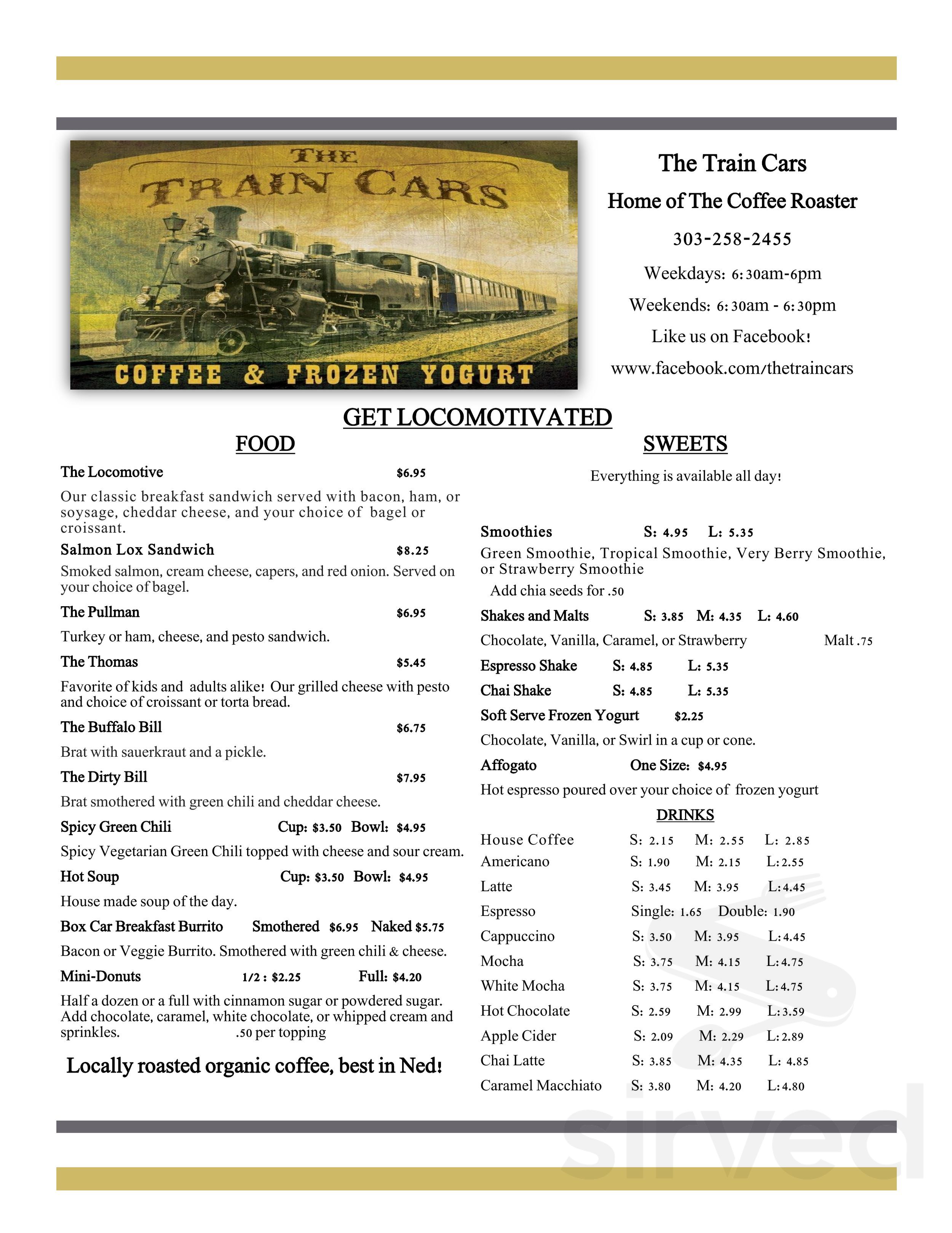 The Train Cars Coffee and Yogurt Company menu in Nederland, Colorado, USA