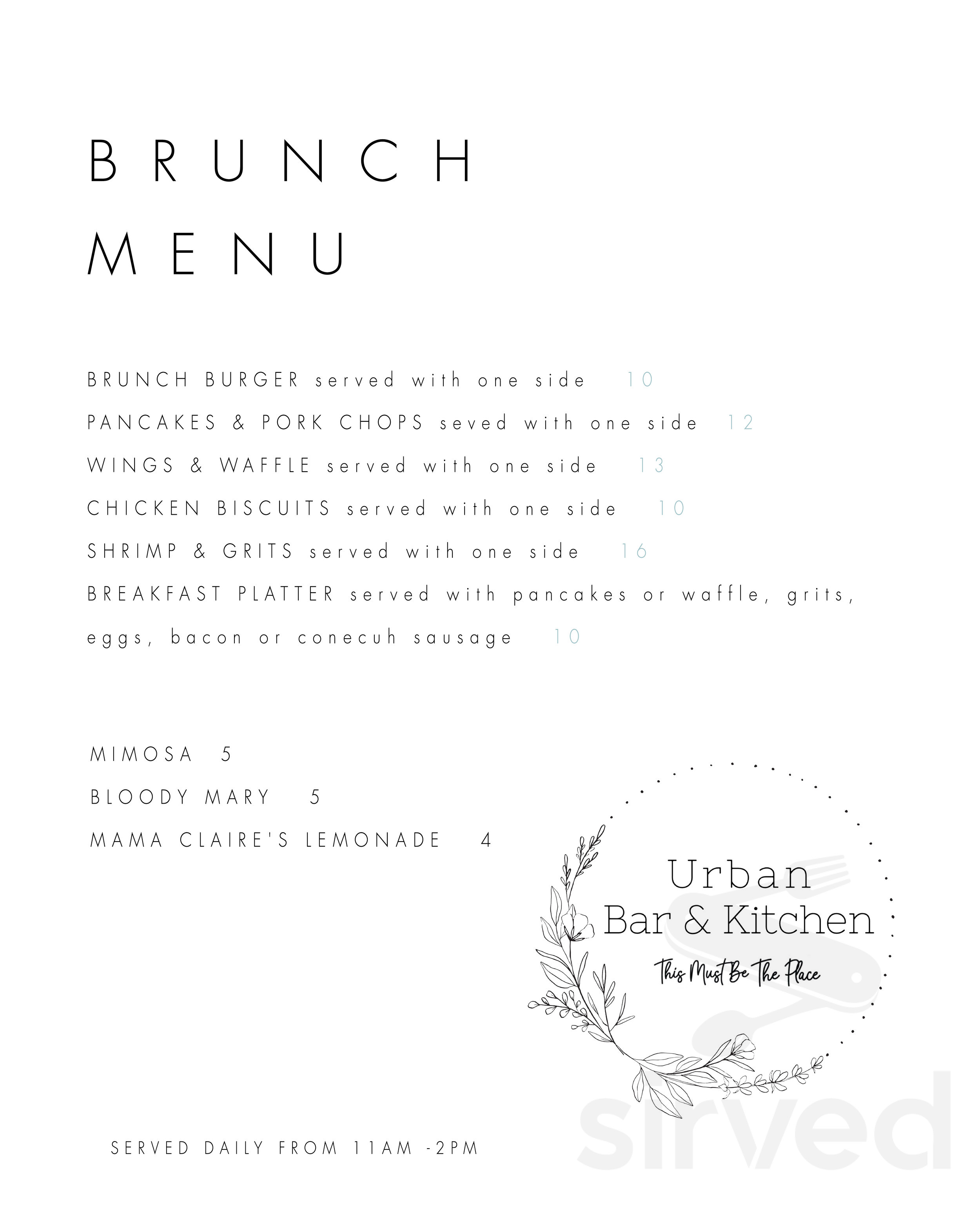 Urban Bar & Kitchen menu in Tuscaloosa, Alabama, USA