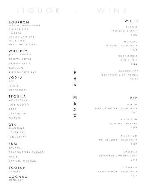 Urban Bar & Kitchen menu in Tuscaloosa, Alabama, USA