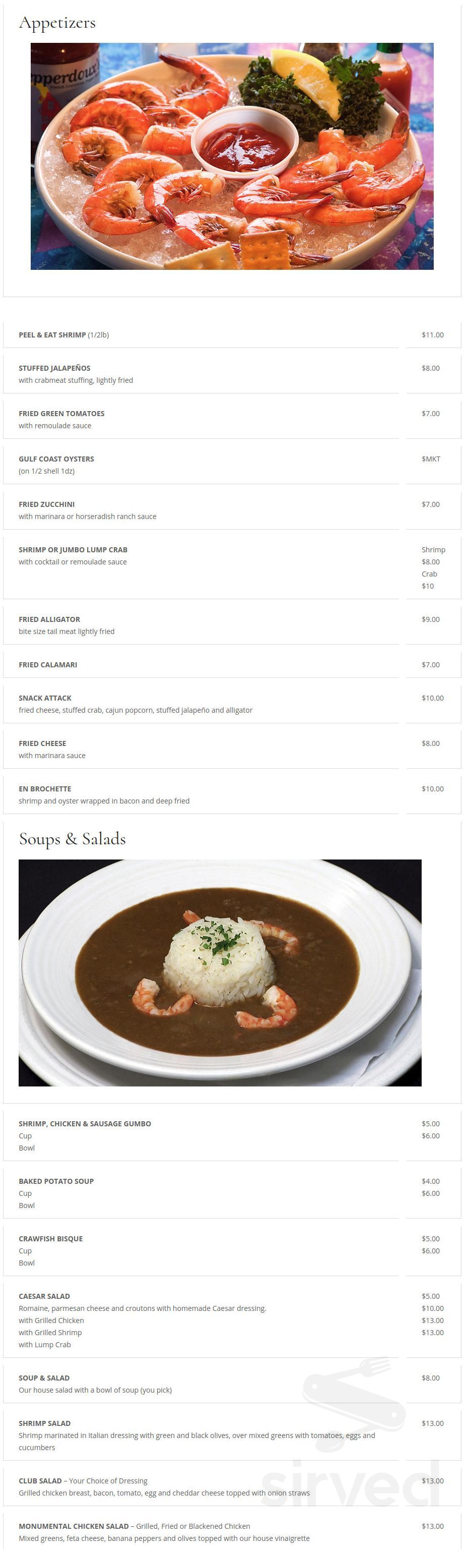 Monument Inn menu in La Porte, Texas, USA