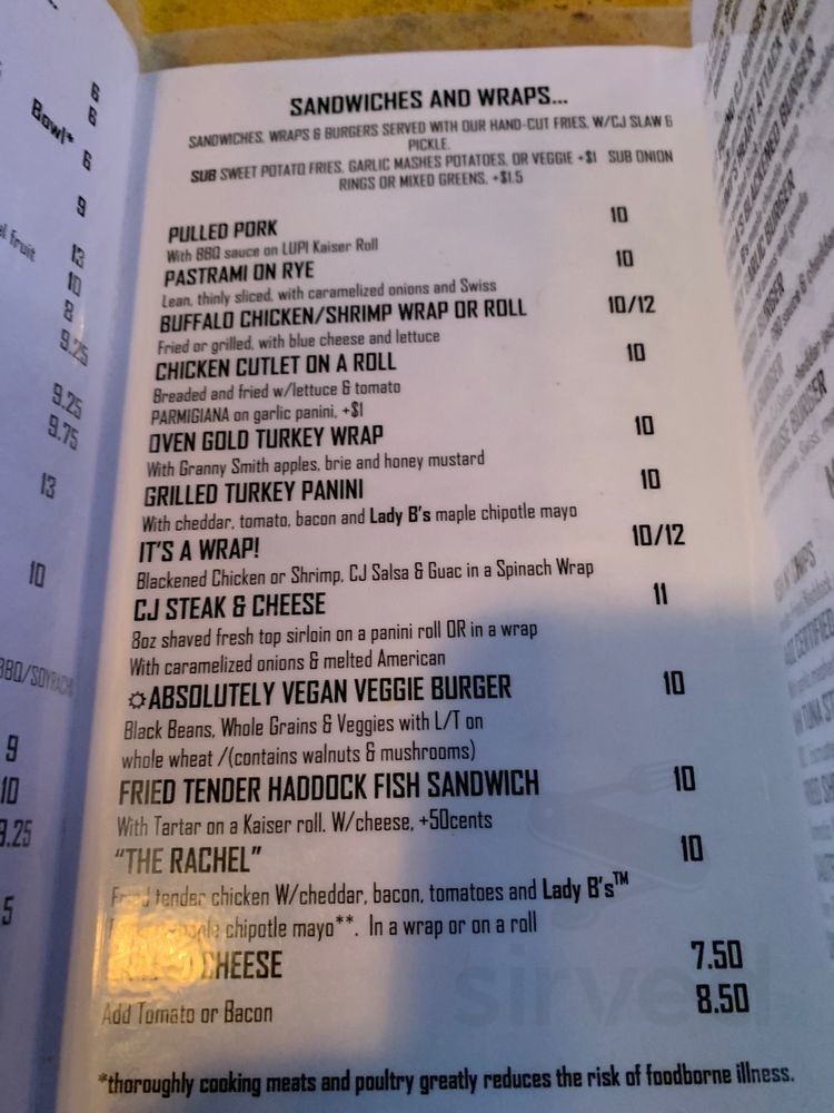 C.J. Sparrow menu in Cheshire, Connecticut, USA