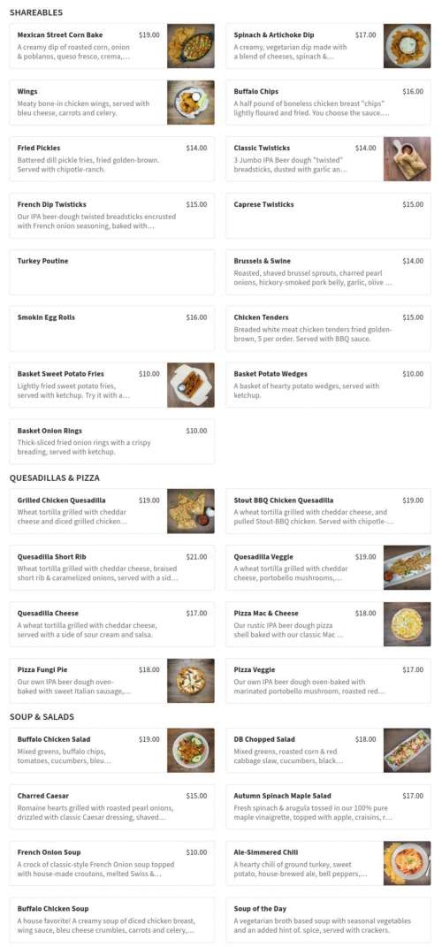 Backdoor Burger menu in Glens Falls, New York, USA