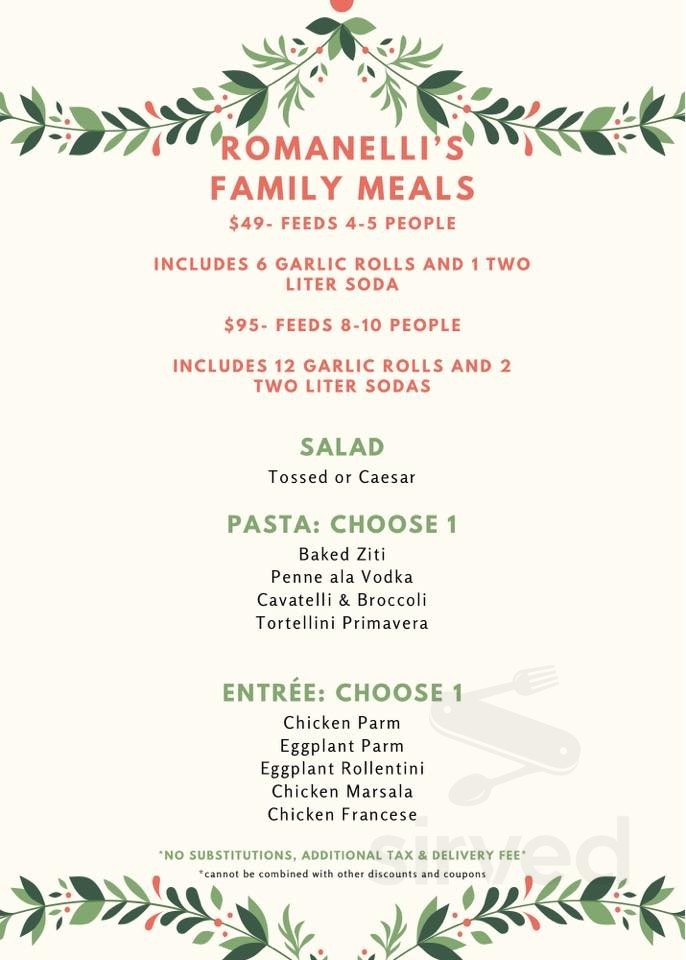 Menu - Madison NJ's Romanelli's Pizza & Italian Eatery | Sirved