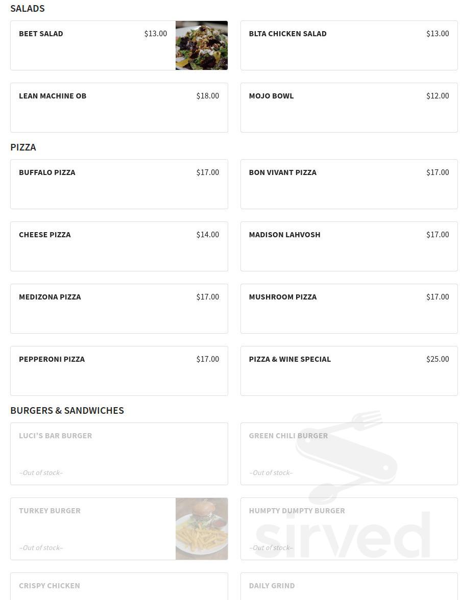 Luci's at the Grove menu in Scottsdale, Arizona, USA