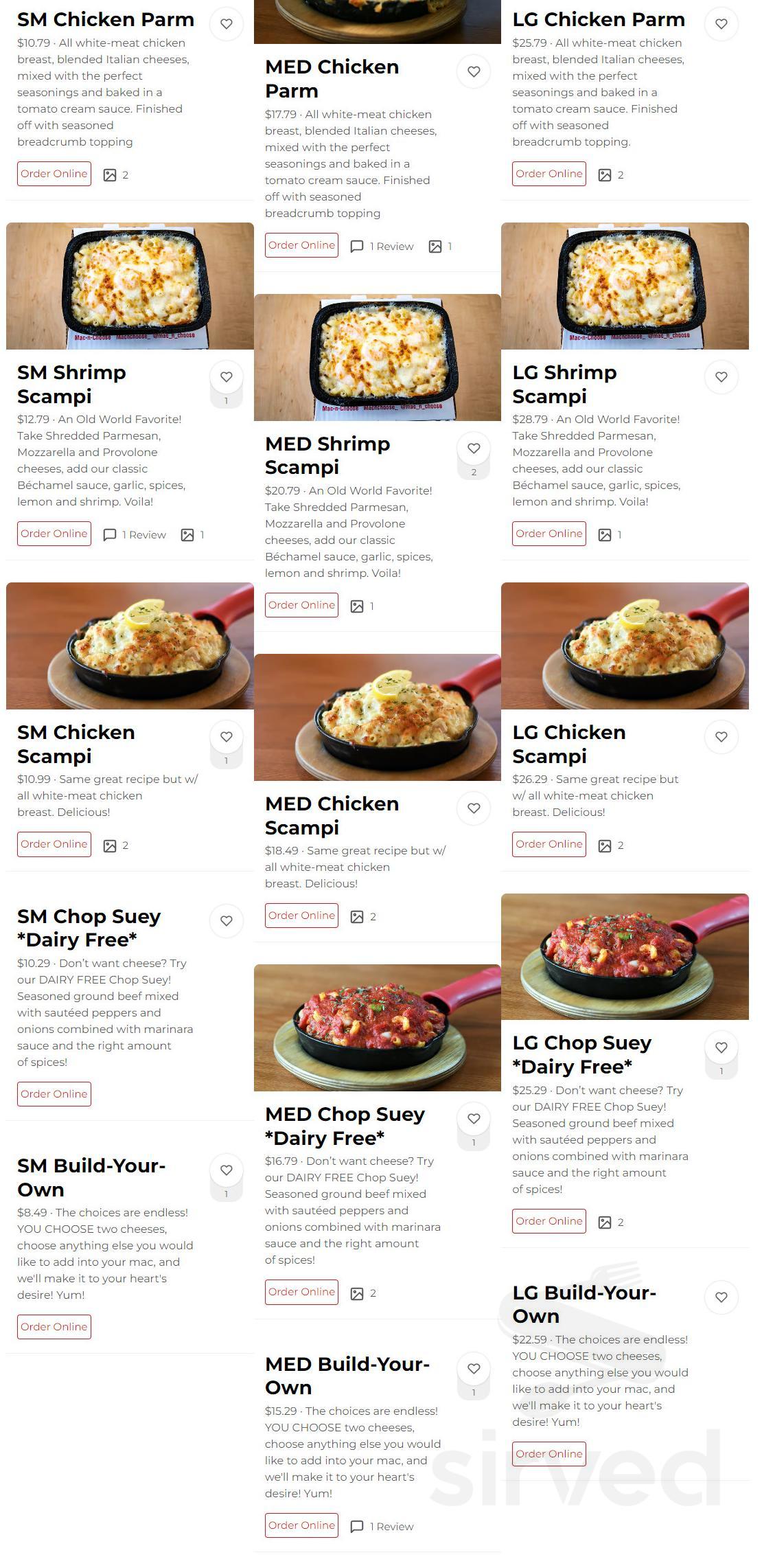 Mac-n-Choose menu in Tyngsborough, Massachusetts, USA