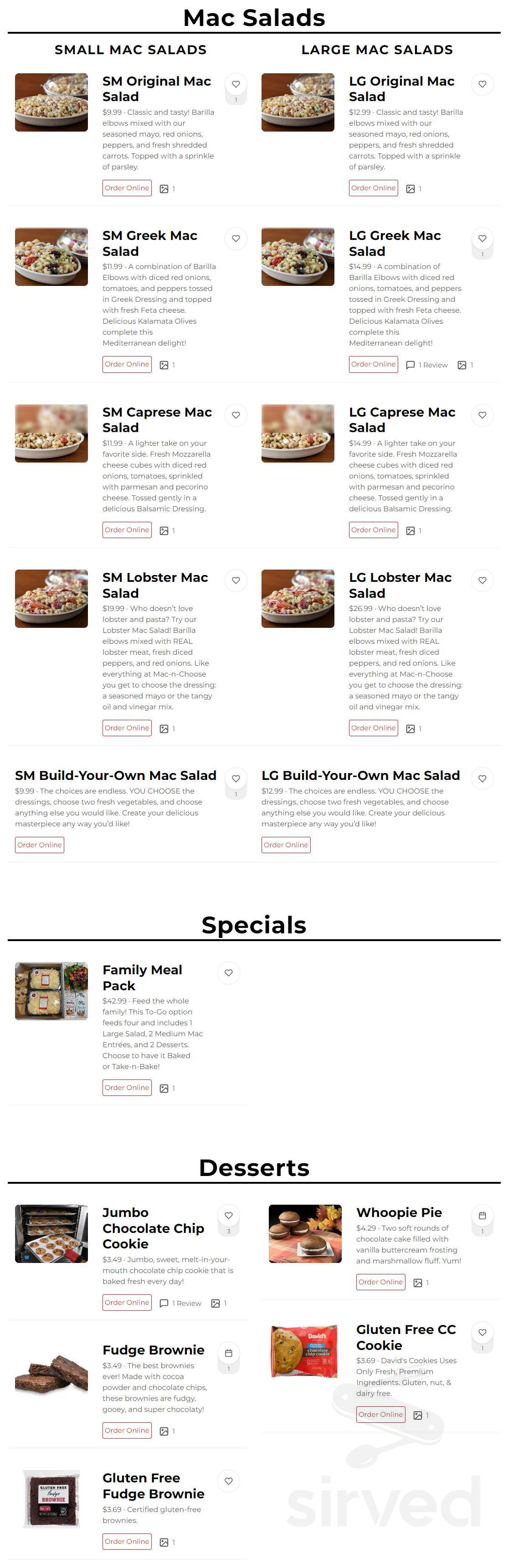 Mac-n-Choose menu in Tyngsborough, Massachusetts, USA