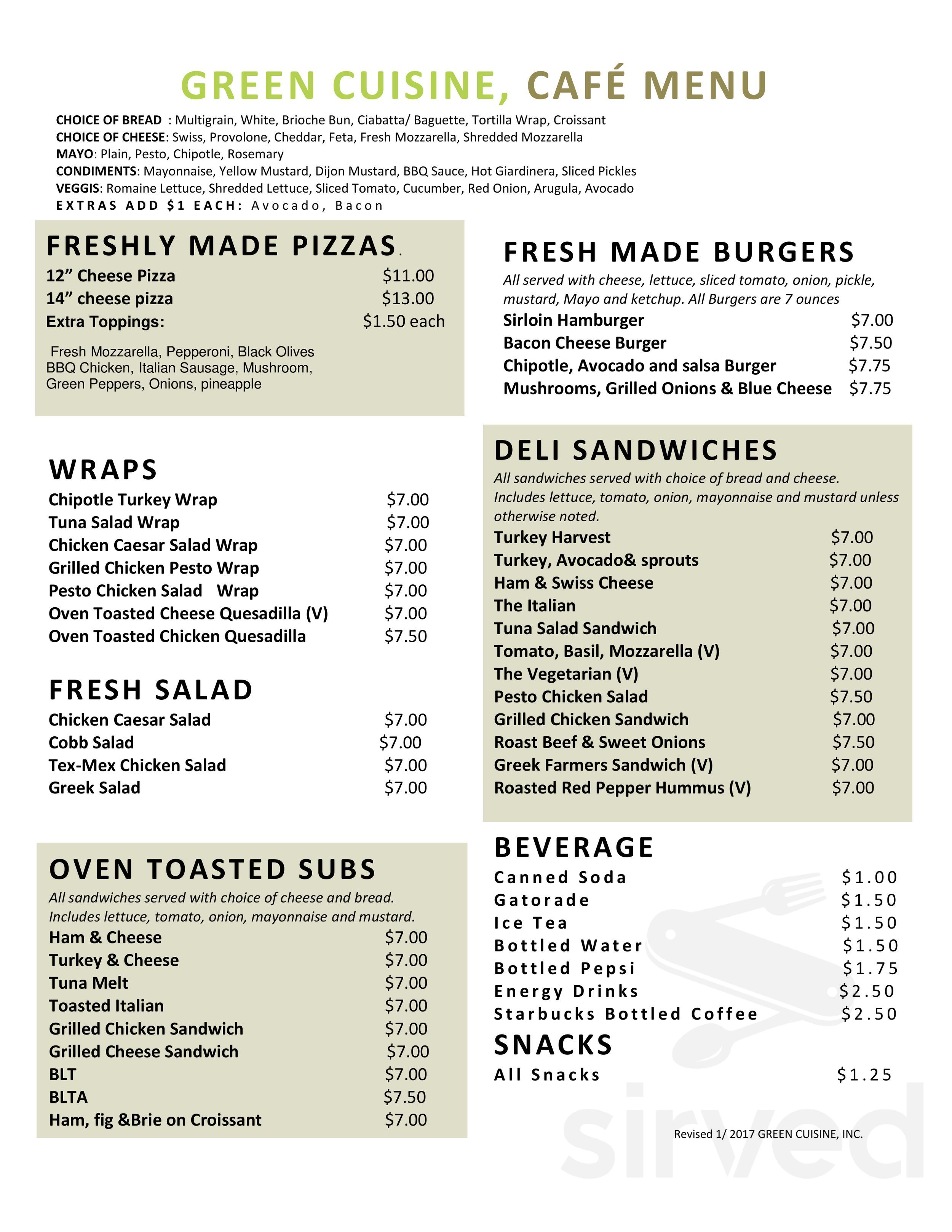 Green Cuisine Cafe and Catering menu in Des Plaines, Illinois, USA