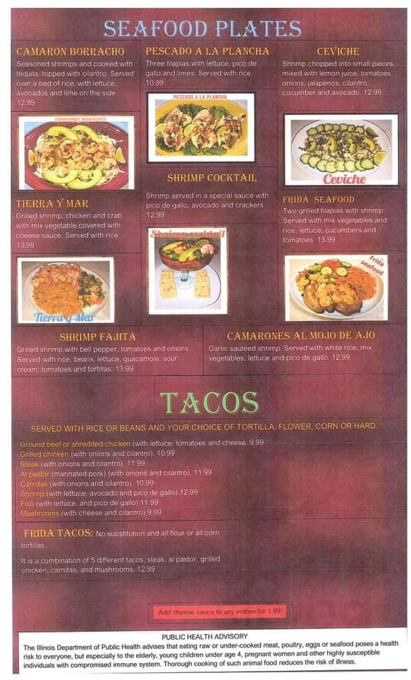 Menu - Auburn IL's Frida Mexican Restaurant | Sirved