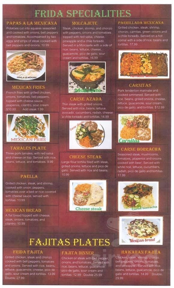 Frida Mexican Restaurant menu in Auburn, Illinois, USA