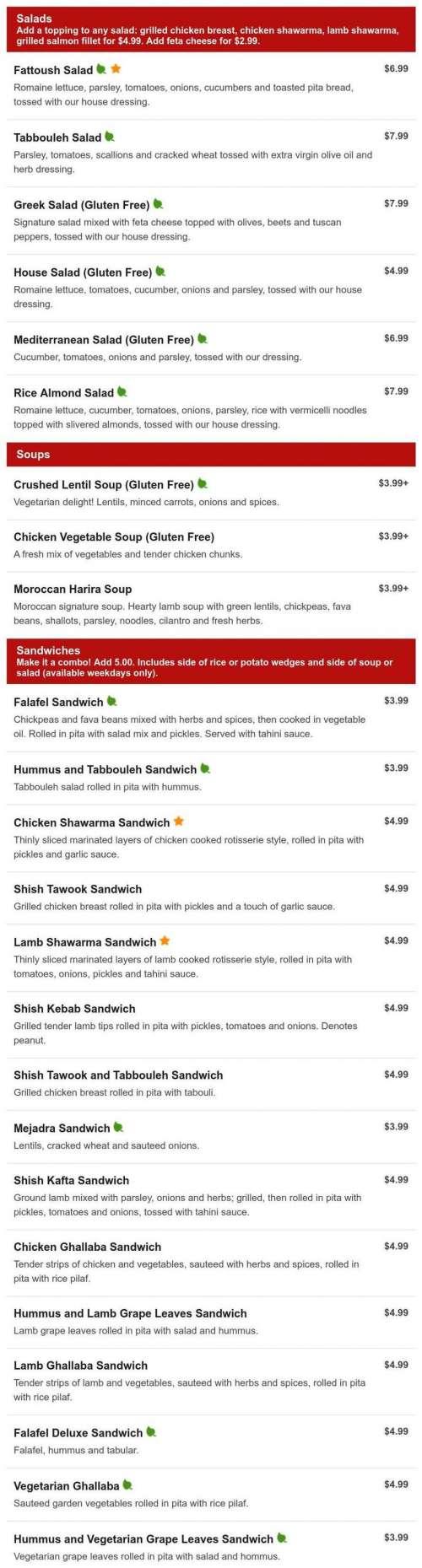 Palm Palace menu in Ann Arbor, Michigan, USA