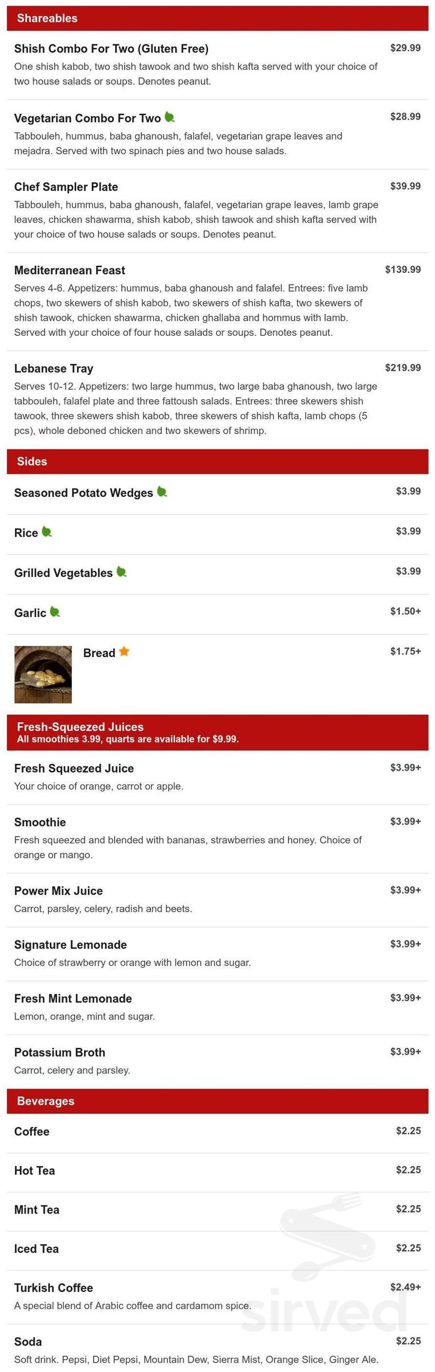 Palm Palace menu in Ann Arbor, Michigan, USA