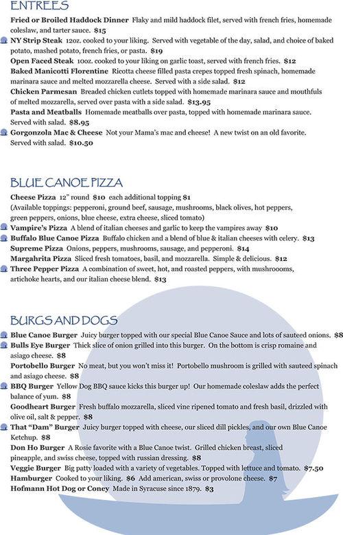 Blue Canoe Grill menu in Erieville, New York, USA