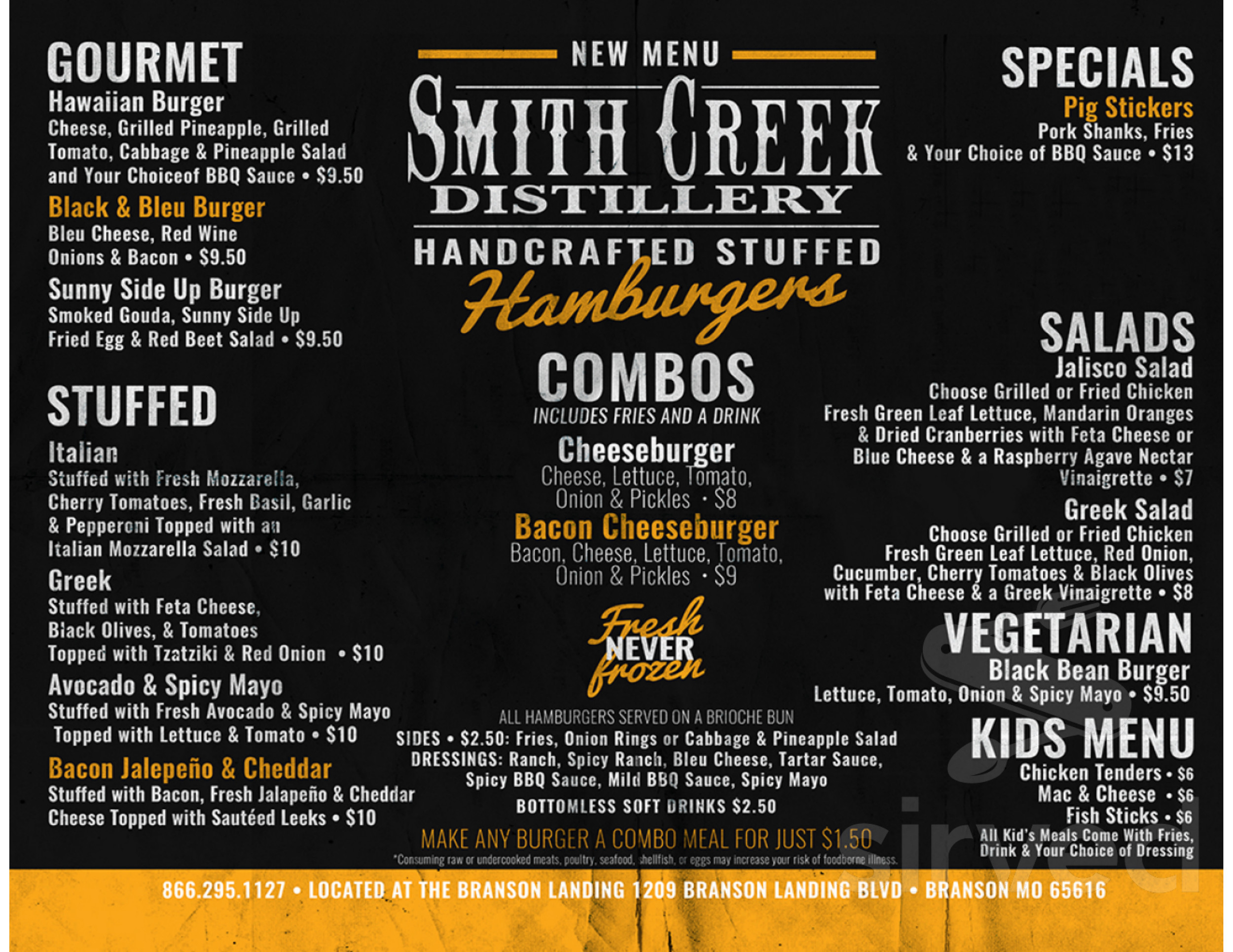 Menu for Smith Creek Moonshine Branson Landing in Branson, MO | Sirved