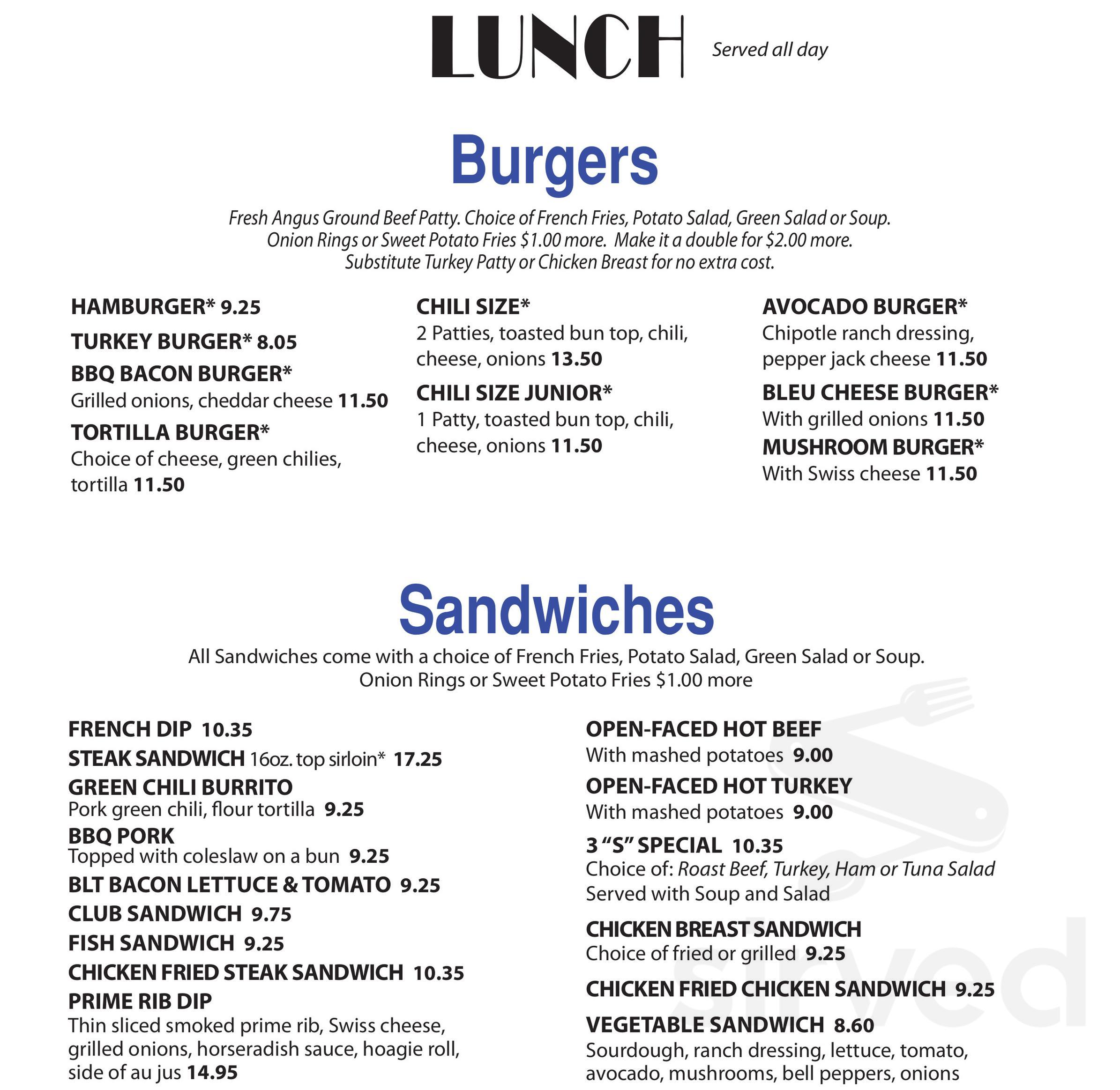 The Place menu in Glendale, Arizona, USA