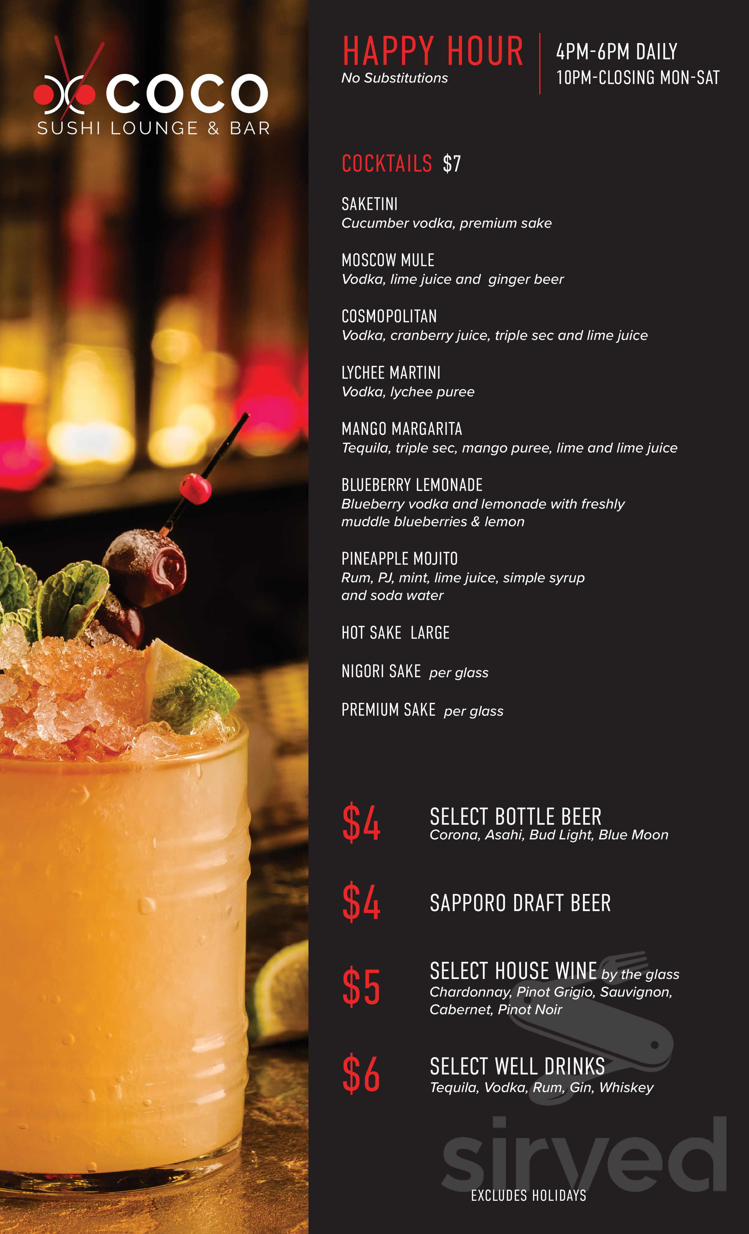 Coco Sushi Lounge & Bar menu in Delray Beach, Florida, USA