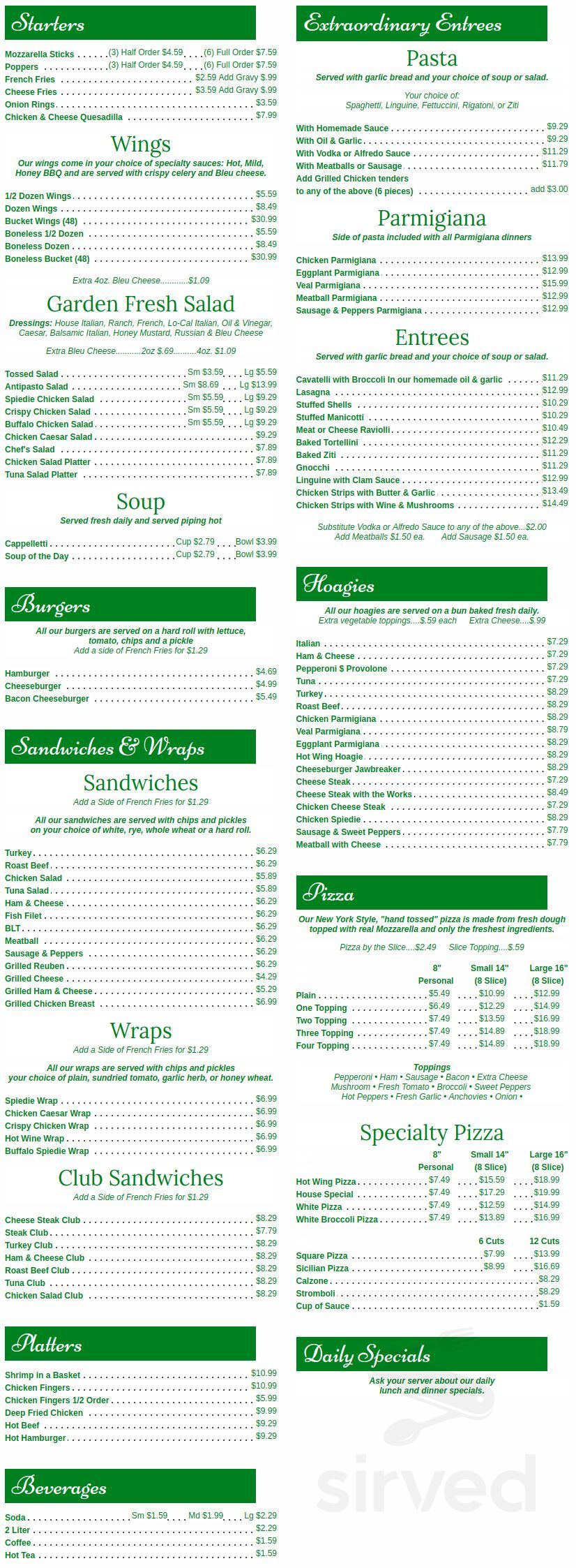 Menu for Dino & Francesco's Pizza-Pasta in Moosic, PA | Sirved