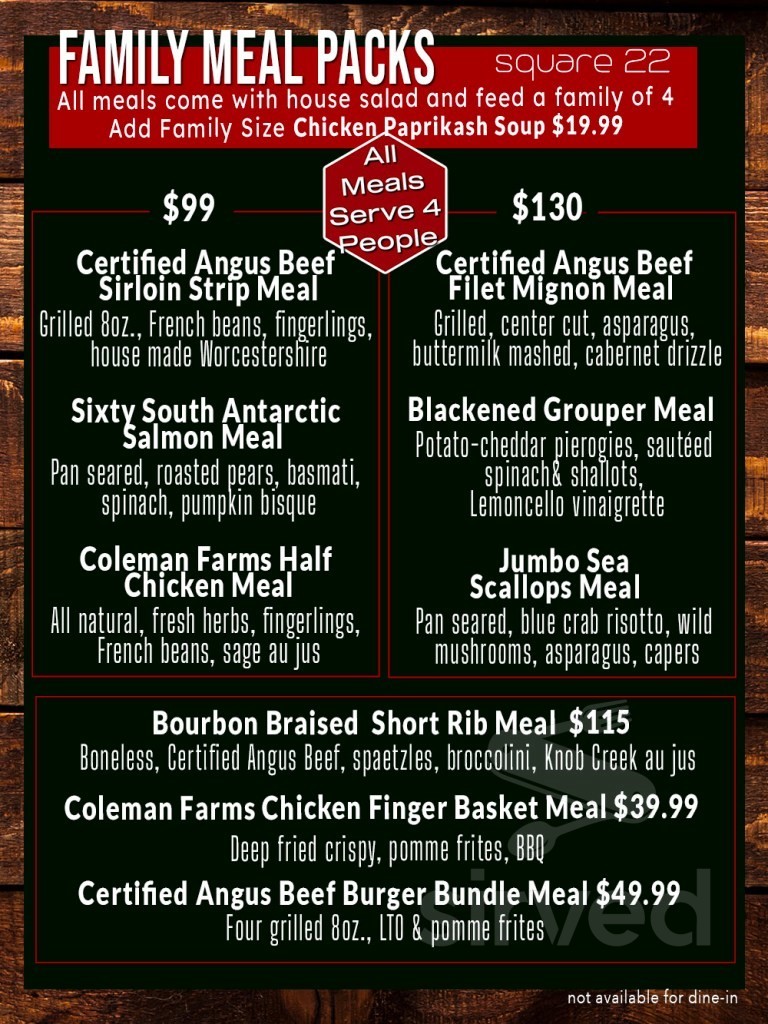 Menu for Square 22 Restaurant and Bar in Strongsville, OH | Sirved