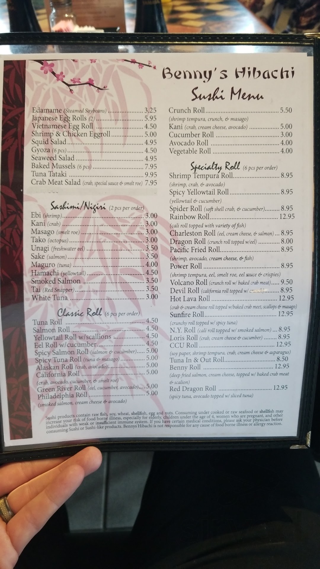 Benny's Hibachi menu in Loris, South Carolina, USA