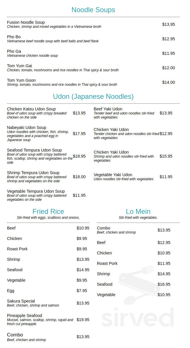 Menu - Kissimmee FL's Sakura Asian Fusion | Sirved
