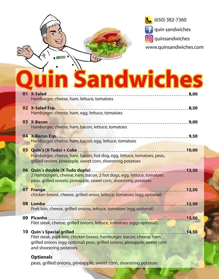Quin Sandwiches menu in San Bruno, California, USA