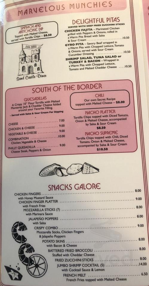 Sand Castle Diner menus in Beachwood, New Jersey, United States