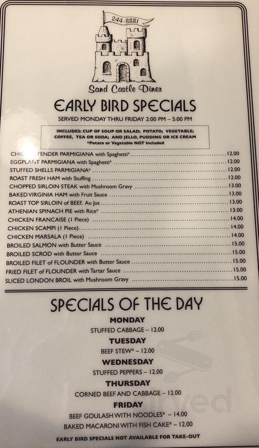 Sand Castle Diner menu in Beachwood, New Jersey, USA