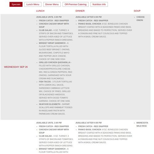 Montgomery Inn The Original menu in Cincinnati, Ohio, USA