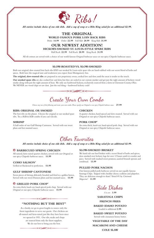 Montgomery Inn The Original menu in Cincinnati, Ohio, USA
