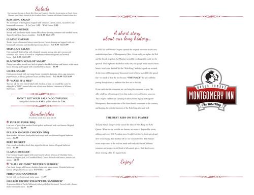 Montgomery Inn The Original menu in Cincinnati, Ohio, USA