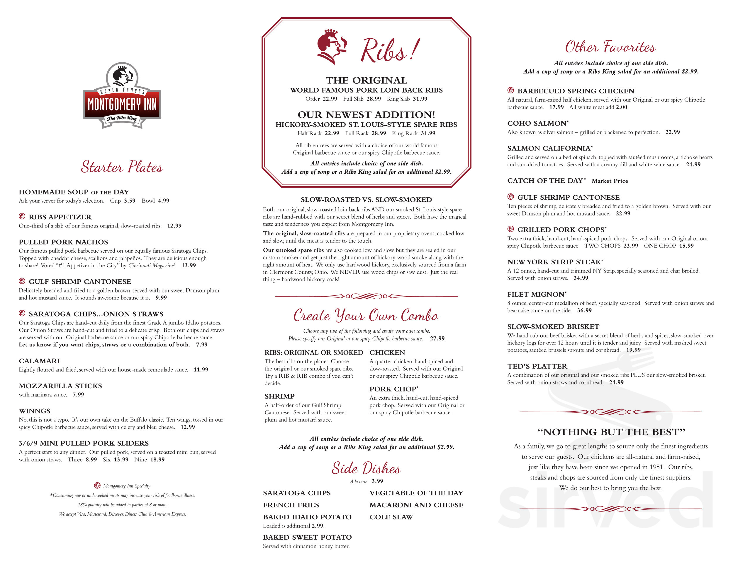 Montgomery Inn The Original menu in Cincinnati, Ohio, USA