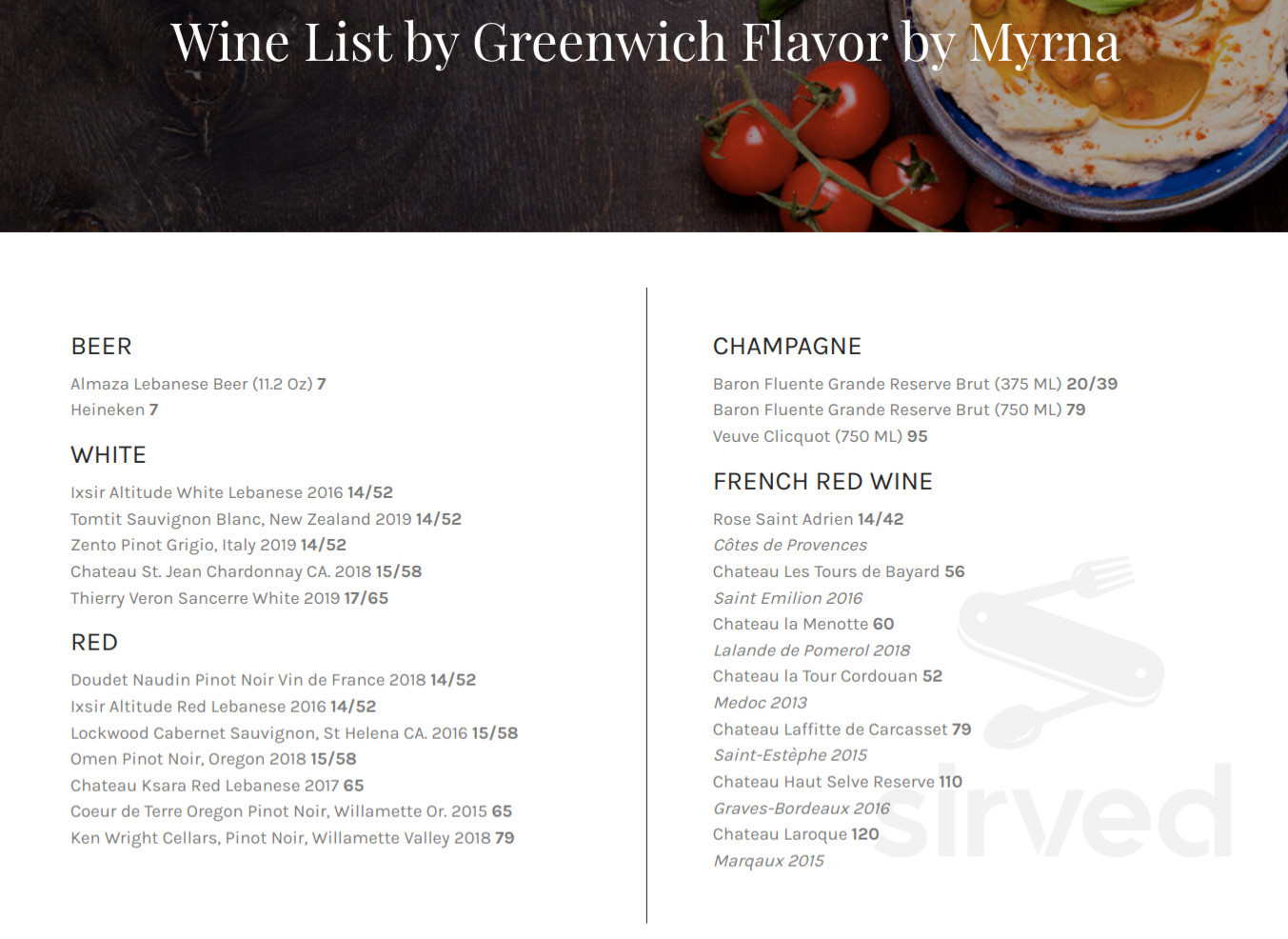 Greenwich Flavor by Myrnas menu in Greenwich, Connecticut, USA