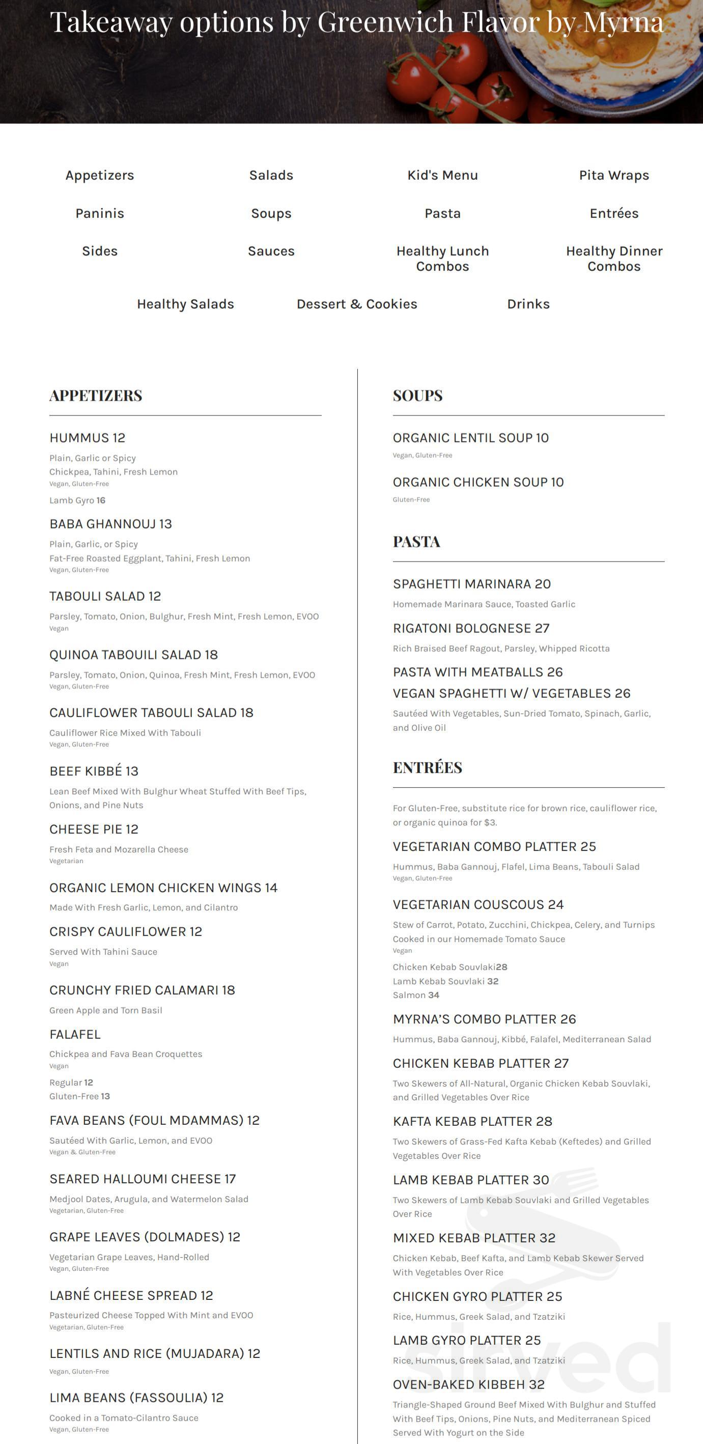 Greenwich Flavor by Myrnas menu in Greenwich, Connecticut, USA