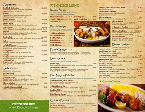 Kabob Hutt menu in Corona, California, USA