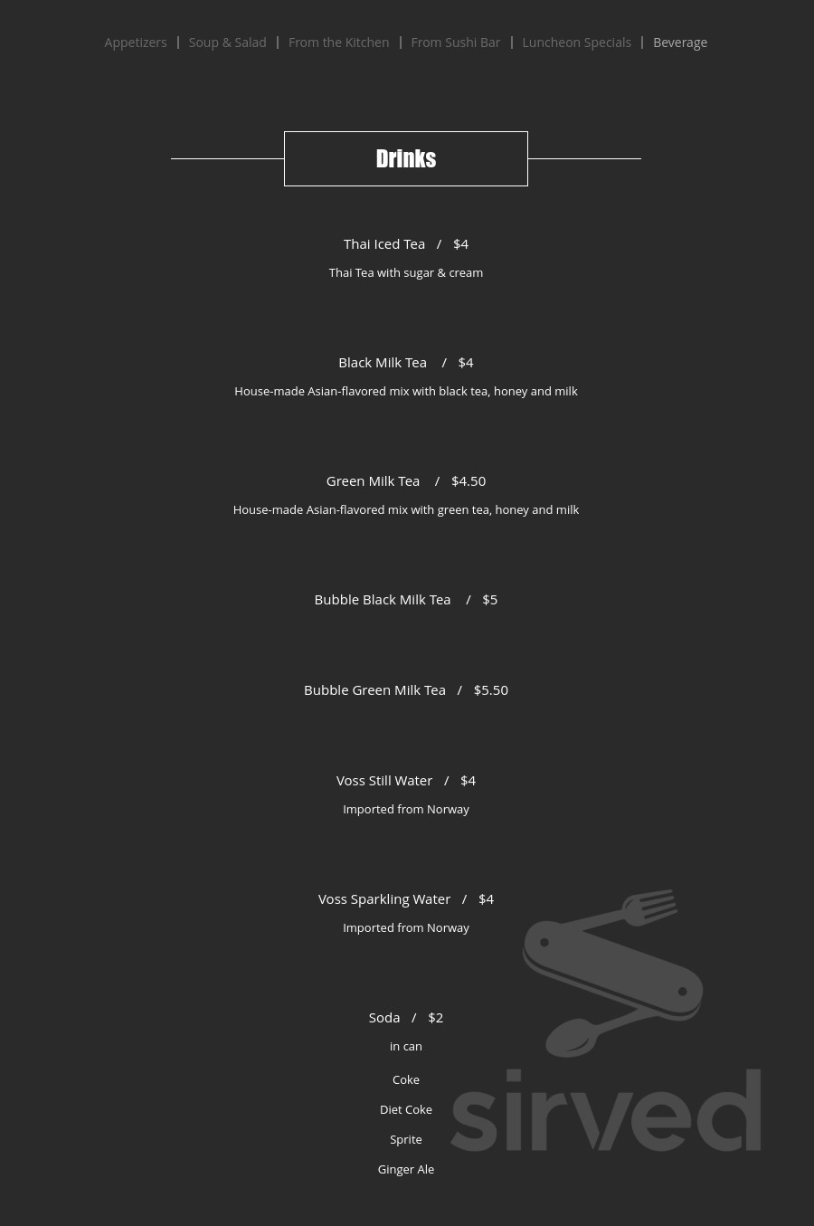 Sei Bar Everett menus in Everett, Massachusetts, United States
