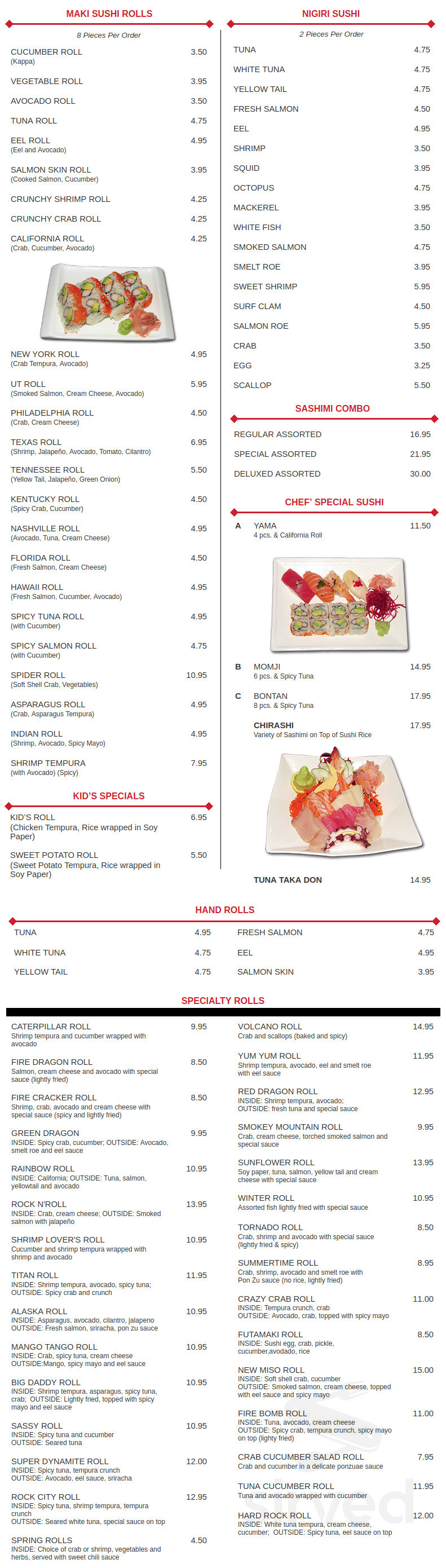 Miso menu in Franklin, Tennessee, USA