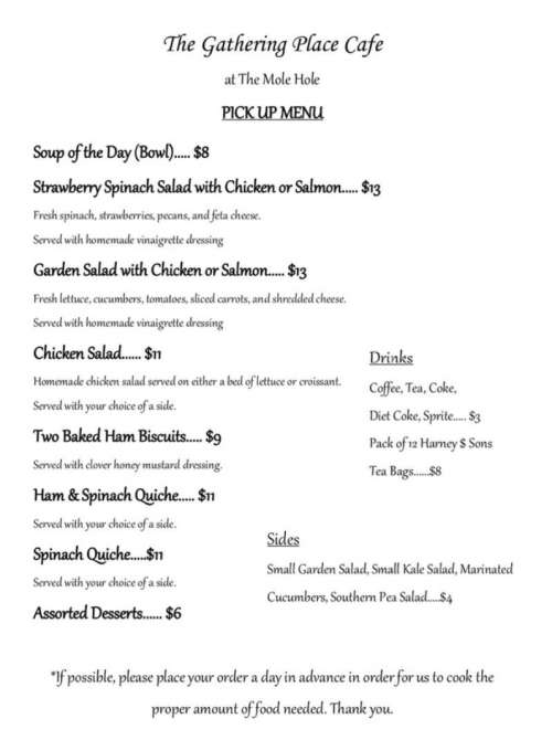 The Mole Hole menu in Williamsburg, Virginia, USA