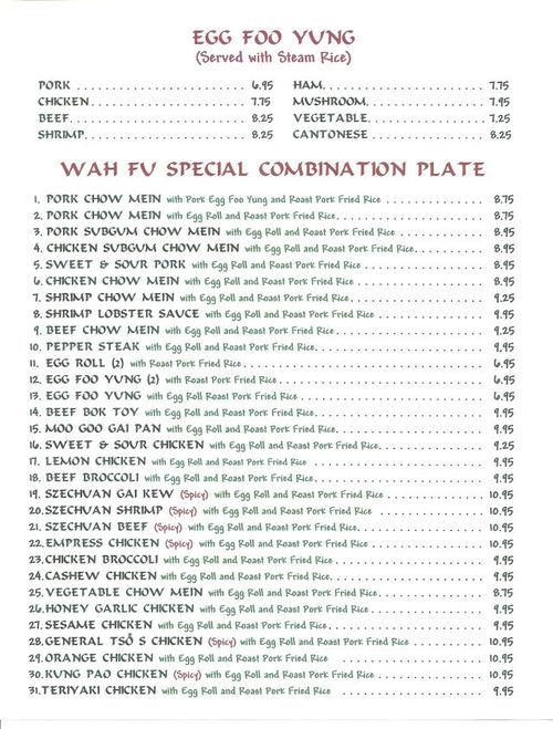 Wah Fu Chinese Restaurant menu in Middleburg Heights, Ohio, USA